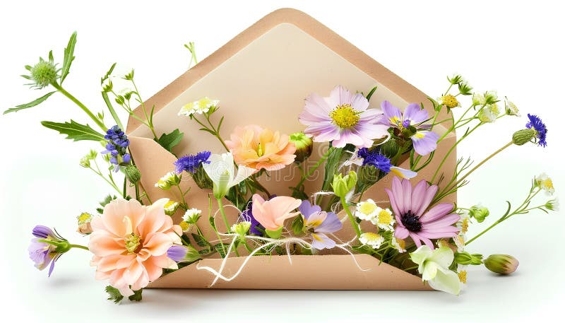 Composition with Envelope and Beautiful Spring Flowers on White Stock ...