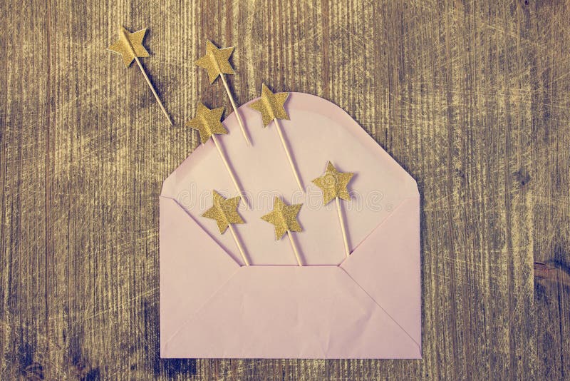 Composition with Envelope and Golden Stars Stock Image - Image of ...