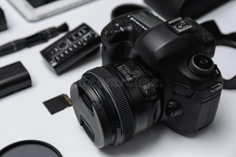 Composition with Equipment for Professional Photographer Stock Photo ...
