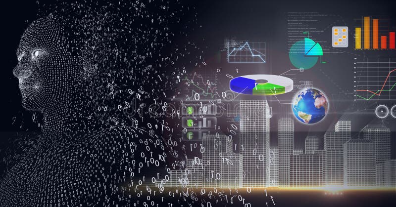 Composition Of Exploding Human Bust With Binary Coding Over Data 6032