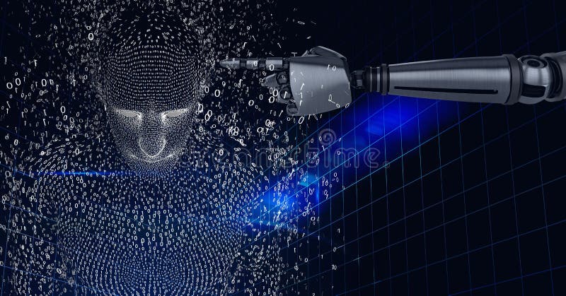 Composition of Exploding Human Bust Formed with Binary Coding and Robot S Arm Stock Photo ...