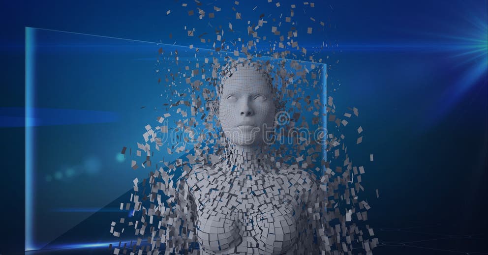 Composition of Exploding Human Bust Formed with Grey Particles and ...