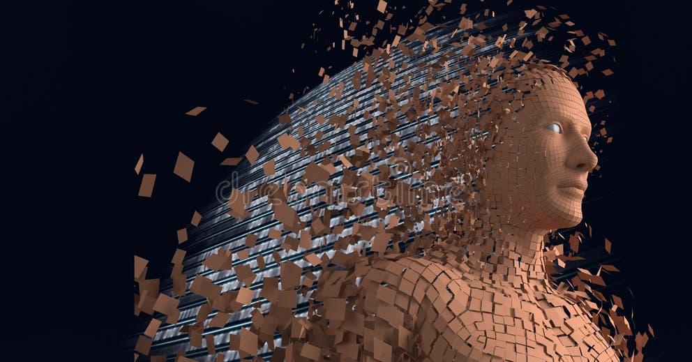 Composition of Exploding Human Bust Formed with Orange Particles and ...