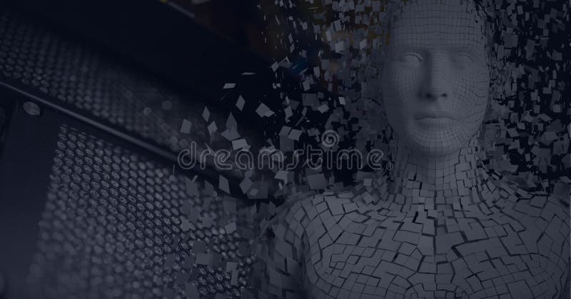 Composition of Exploding Human Bust Formed with Particles and Binary Coding Stock Illustration ...