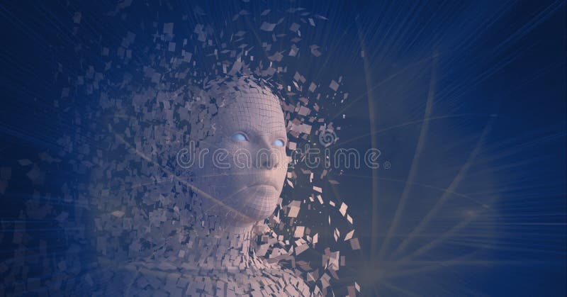 Composition of Exploding Human Bust Formed with Particles Over Network ...