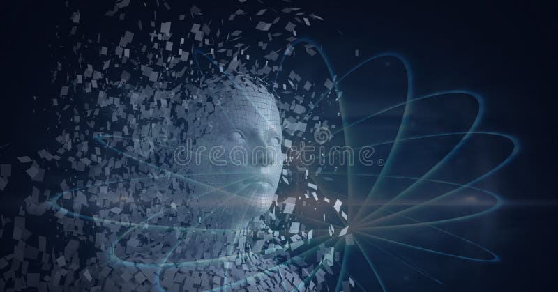 Composition of Exploding Human Bust Formed with Particles Over Network ...