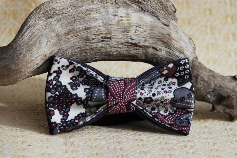 Composition: Extravagant Bow Tie and Wooden Stick Curve on a Beige ...