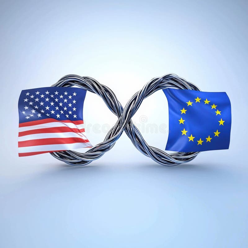 Intertwined American and European Union Flags Symbolize Unity and ...