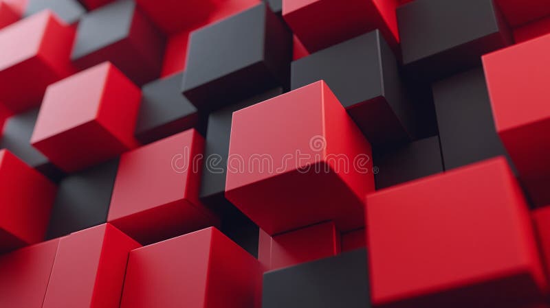 Abstract Arrangement of Red and Black Cubes Creating a Three ...