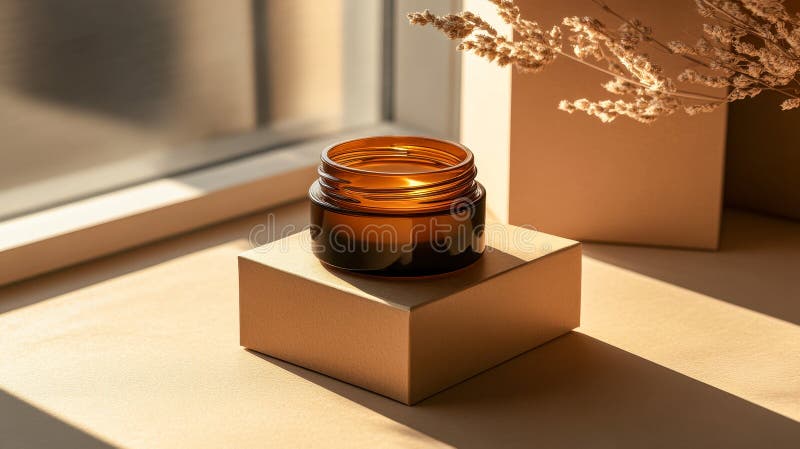 Luxury Cream Jar Presented on a Light Brown Box in Soft Natural Light ...