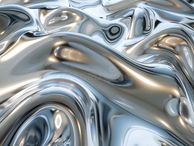 Shiny Chrome Abstract Fluid Metal Texture with Dynamic Waves Stock ...