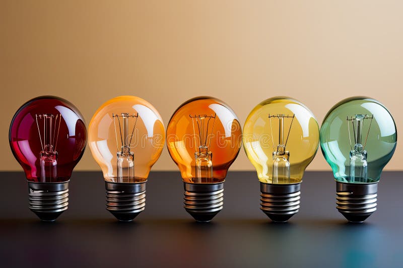 Composition Featuring Five Colorful Lightbulbs Elegantly Arranged on a ...