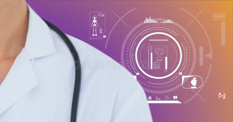 Composition of Female Doctor with Medical Data Processing Stock Image ...