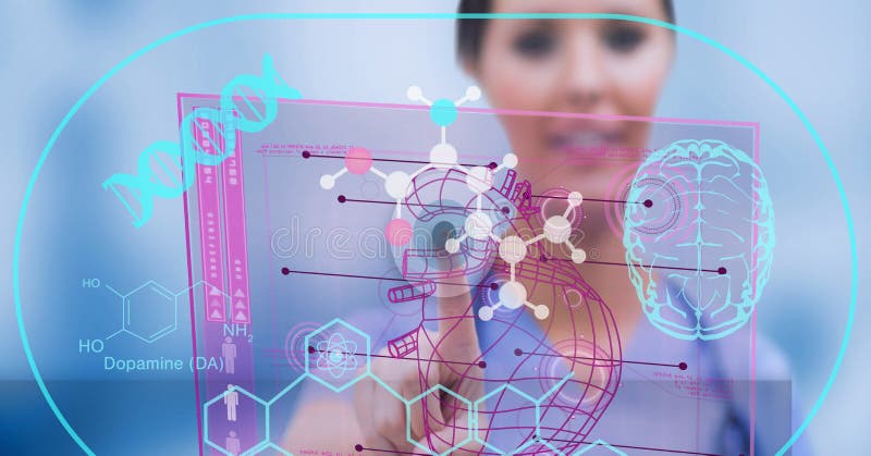 Composition of Female Doctor Touching Screen with Medical Data and ...