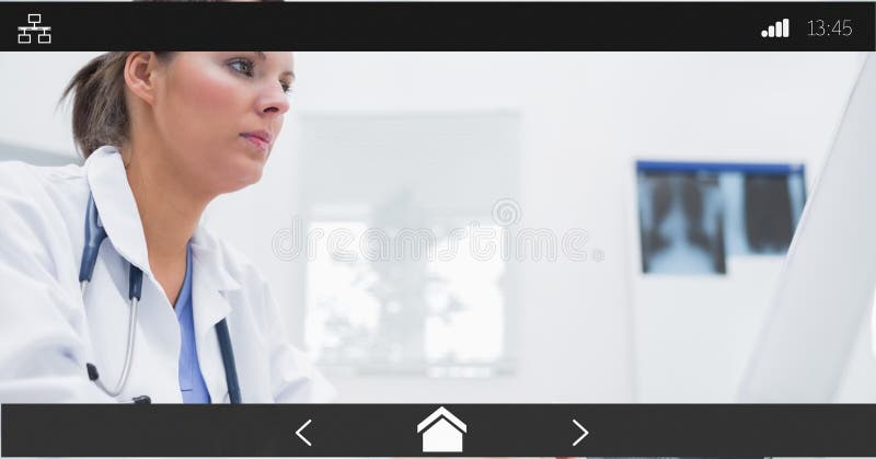 Composition of Female Doctor Using Computer on Digital Image Interface ...