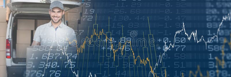 Composition of Financial Data Processing Over Smiling Delivery Man ...
