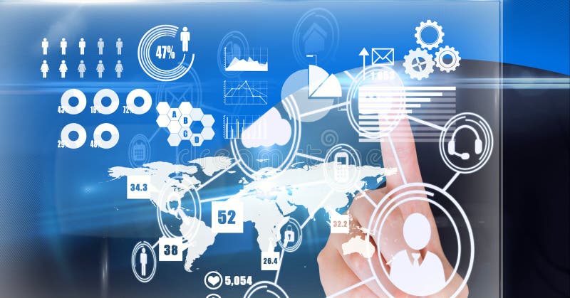 Composition of Finger Touching Interactive Screen with Network of Icons ...