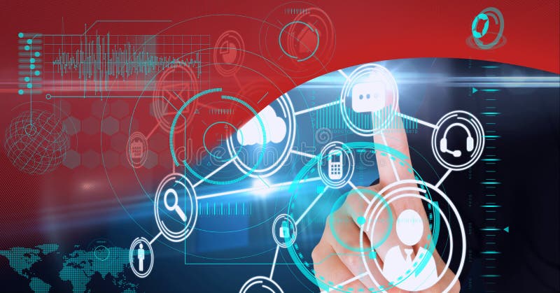 Composition of Finger Touching Interactive Screen with Network of Icons ...