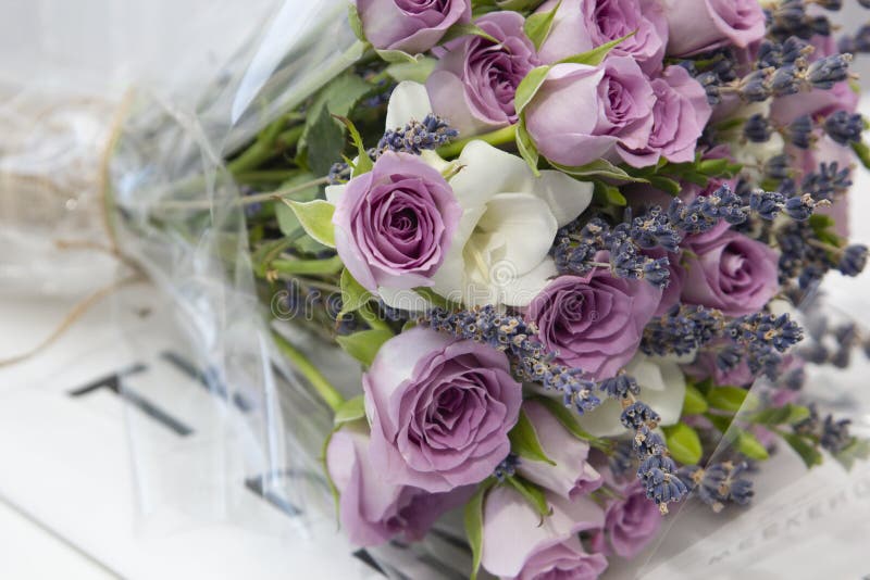 Composition of Flowers Delicate Pink Roses and Lilies Stock Image ...