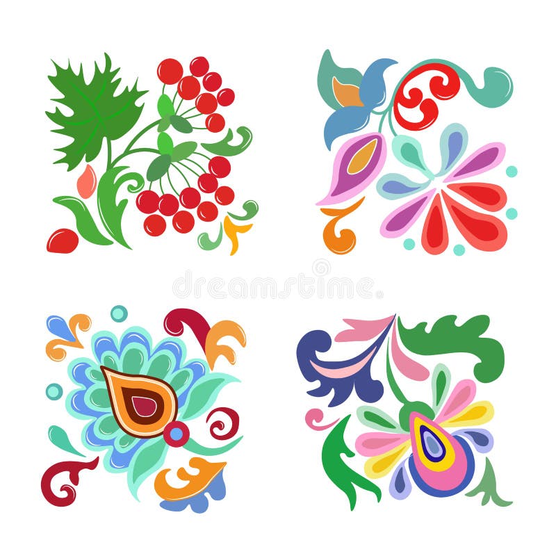 A Composition of Folk Elements, Stylized Colors and Patterns. for ...