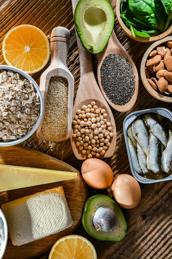 Composition with Food Products Rich in Calcium Stock Photo - Image of ...