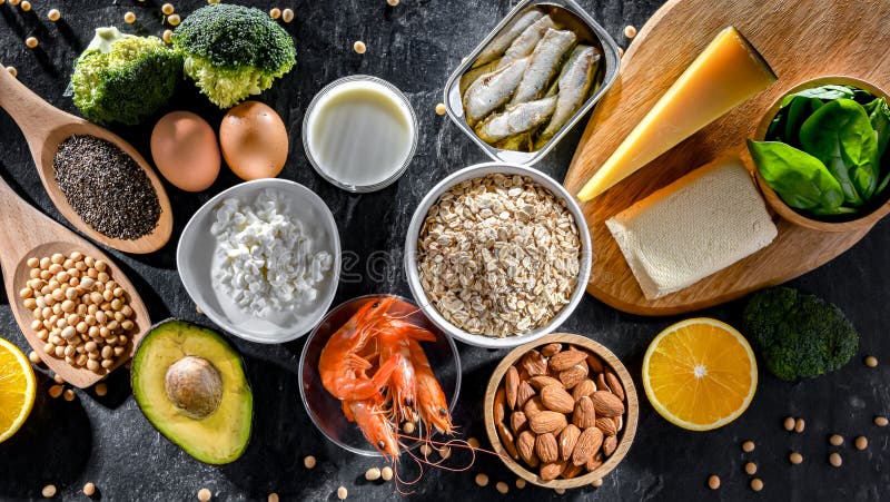 Composition with Food Products Rich in Calcium Stock Image - Image of ...
