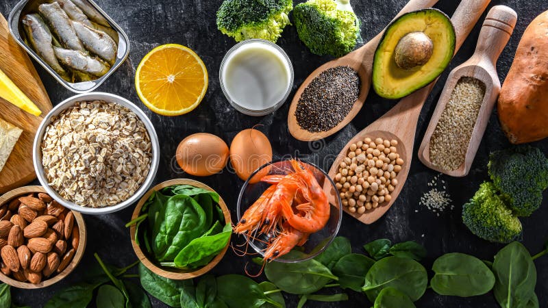 Composition with Food Products Rich in Calcium Stock Photo - Image of ...