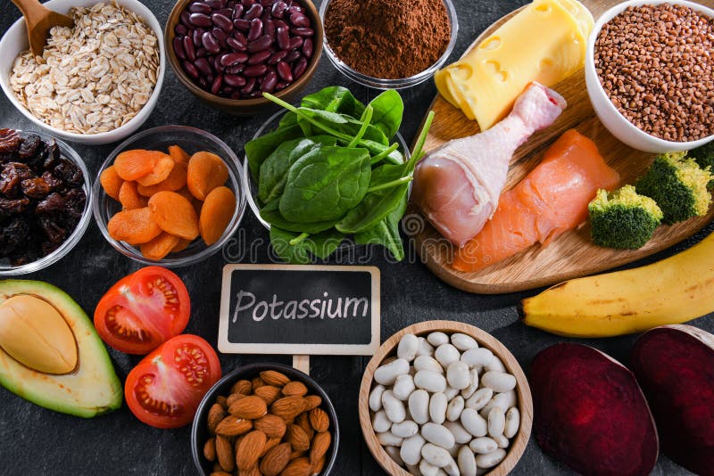 Composition with Food Products Rich in Potassium Stock Photo - Image of ...