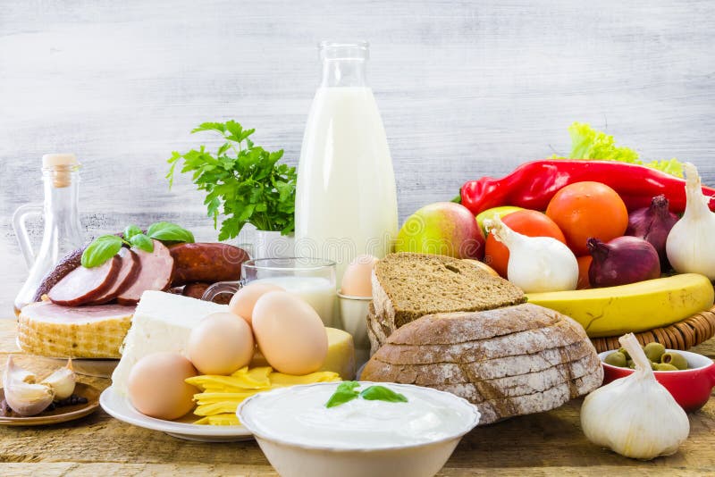 Composition Food Products Table Stock Image - Image of farm, garlic ...