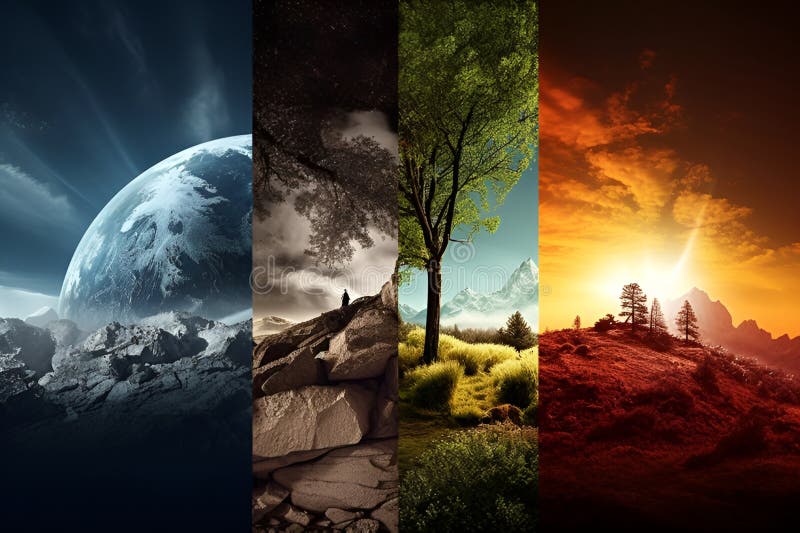 Composition of the Four Natural Elements and Earth. Generative AI ...