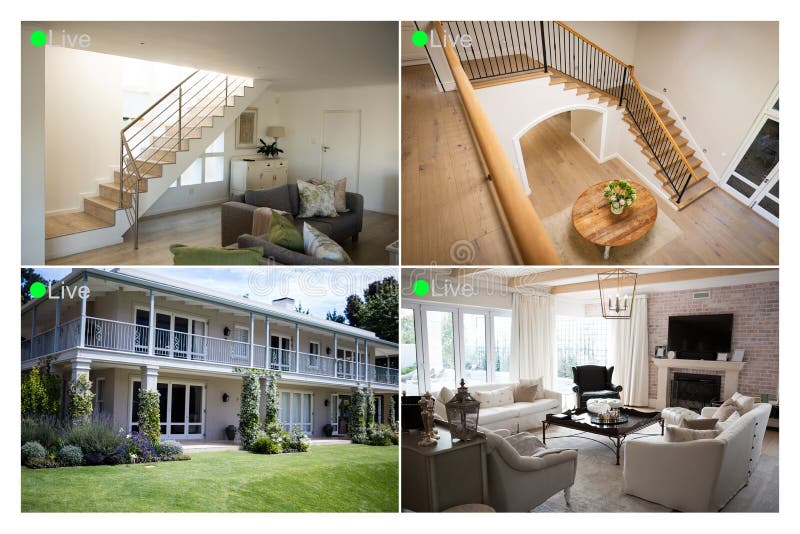 Composition of Four Security Camera Screens with House and House ...