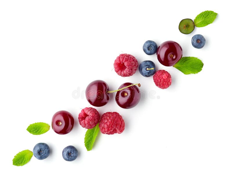 Fresh Berries on White Background Stock Image - Image of healthy, green ...