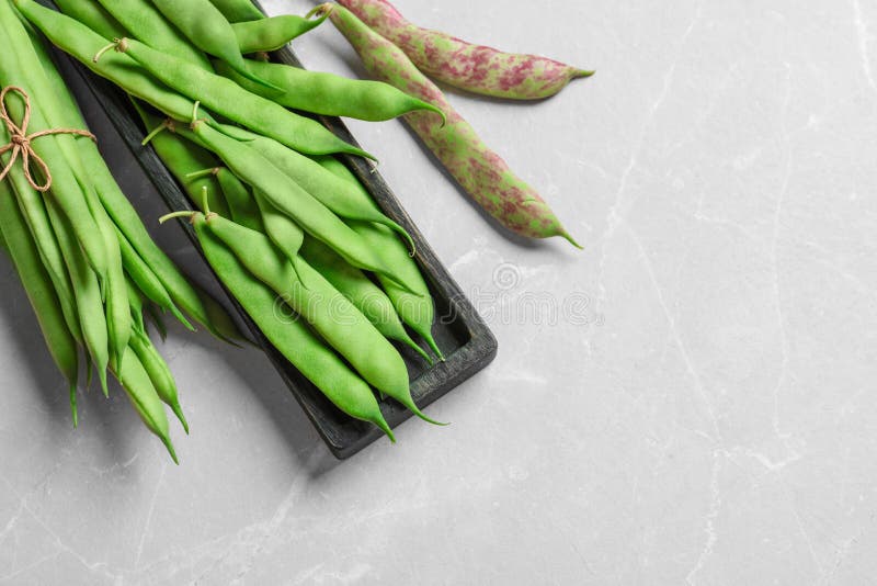 Composition with Fresh Green Beans on Table Stock Image - Image of ...