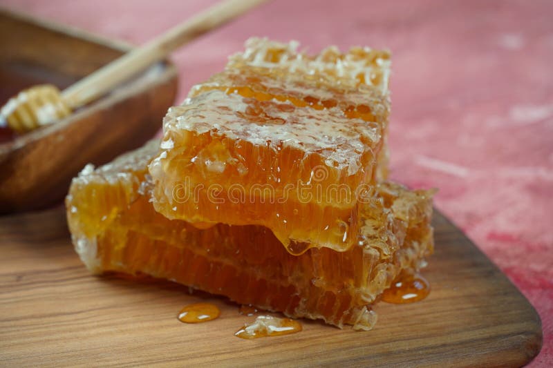 Composition with Fresh Honey Comb and Honey Stock Photo - Image of cell ...