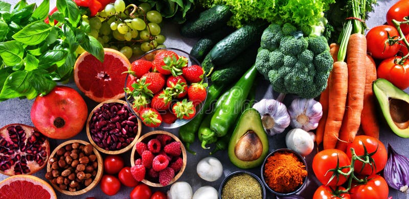 Composition with Fresh Vegetarian Grocery Products Stock Image - Image ...