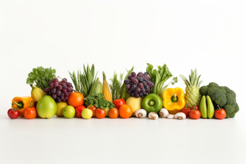Composition of Fruits and Vegetables Isolated on White Background. Nice ...