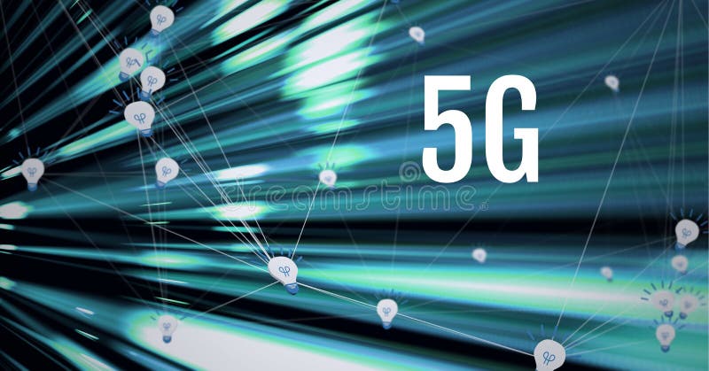 Composition of 5g Text Over Green Light Trails and Network of ...