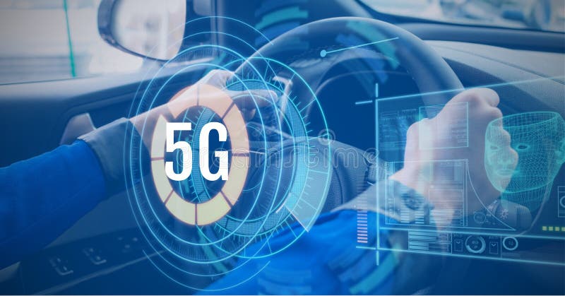 Composition of 5g Text Over Scope Scanning, Digital Screens and Person ...