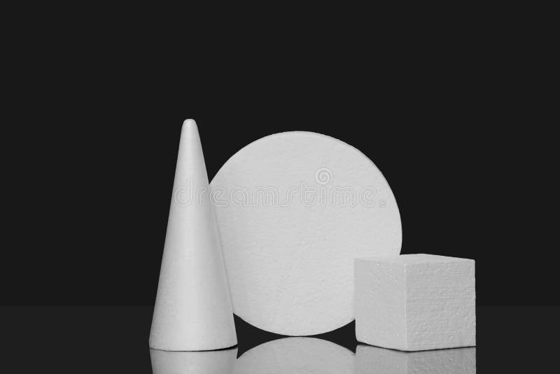 Geometric Composition of Various 3D Shapes. White Polystyrene Cone ...