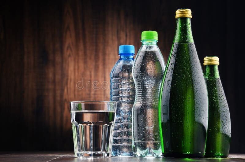 Composition with Glass and Bottles of Mineral Water Stock Image - Image ...