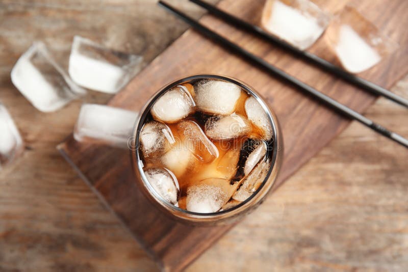 Composition with Glass of Refreshing Cola on Table Stock Image - Image ...