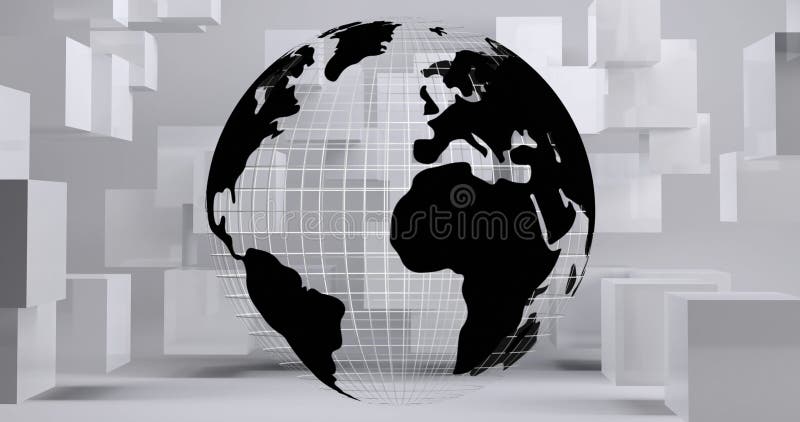 Composition of Globe with Cubes and Data Processing Stock Photo - Image ...