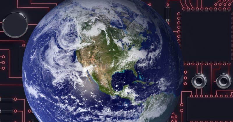 Composition of Globe Over Computer Circuit Board Stock Illustration ...