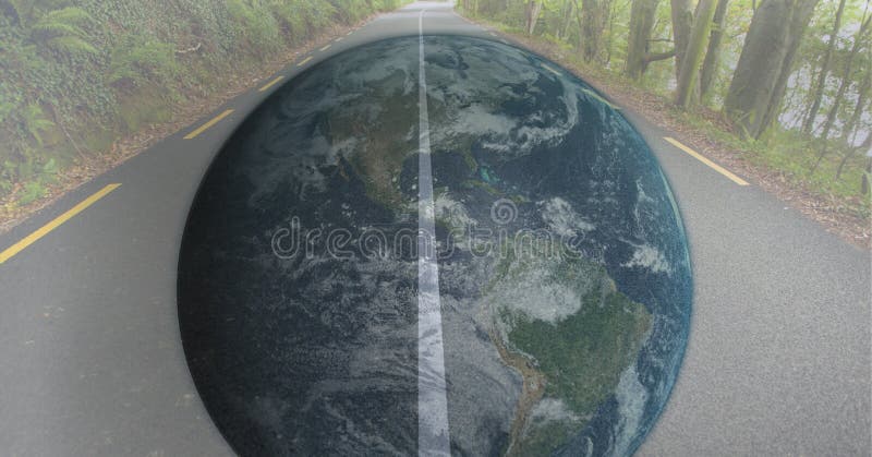 Composition of Globe Over Road and Green Forest Stock Illustration ...