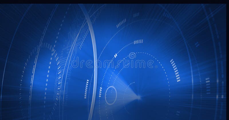 Composition of Glowing Blue Light Beams and Circular Scope Over Dark ...