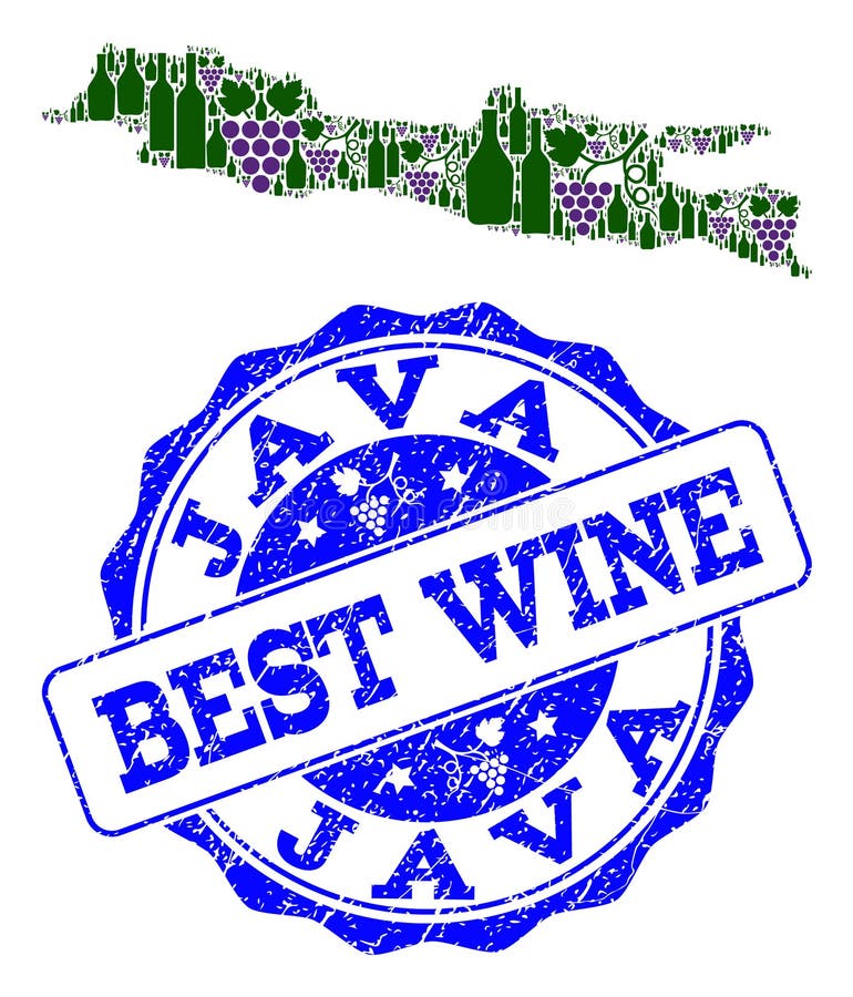 Composition of Grape Wine Map of Java Island and Best Wine Stamp Stock ...