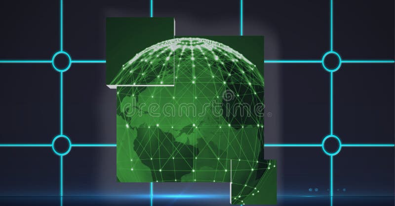 Composition of Green Globe with Network of Blue Connections in ...