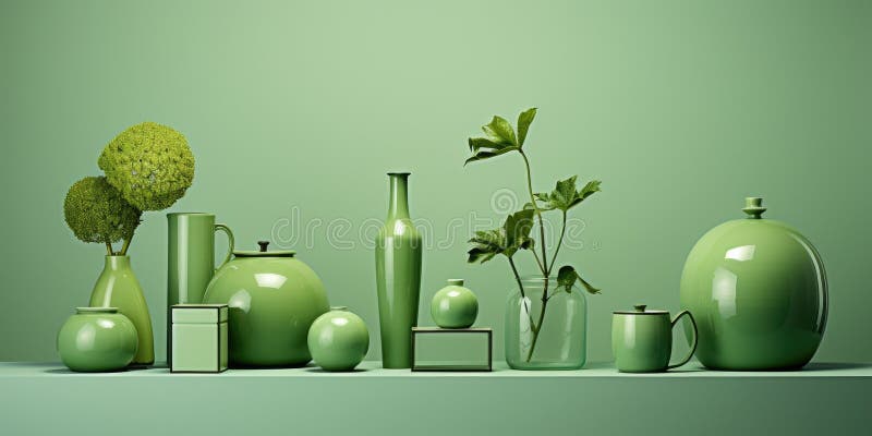 Composition of Green Objects on a Green Background. Generative AI Stock ...
