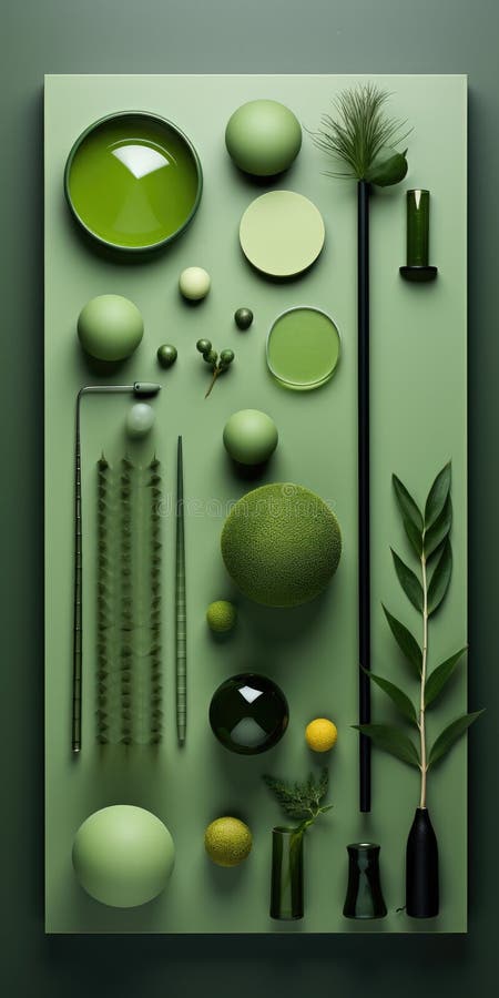 Composition of Green Objects on a Green Background. Generative AI Stock ...