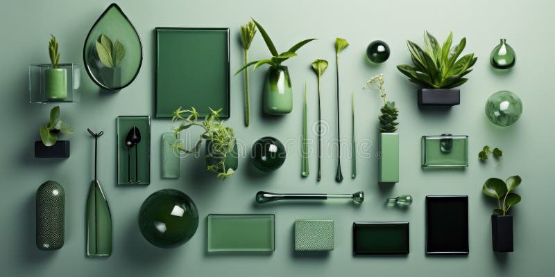 Composition of Green Objects on a Green Background. Generative AI Stock ...